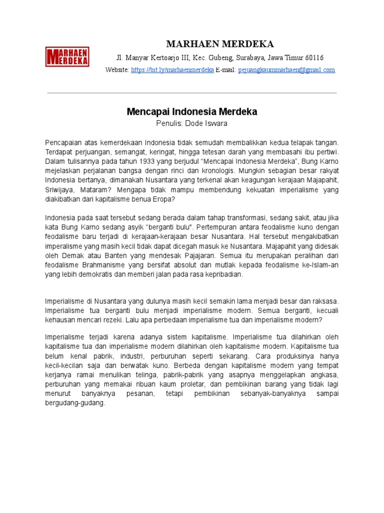Marhaen Merdeka - Mencapai Indonesia Merdeka | PDF