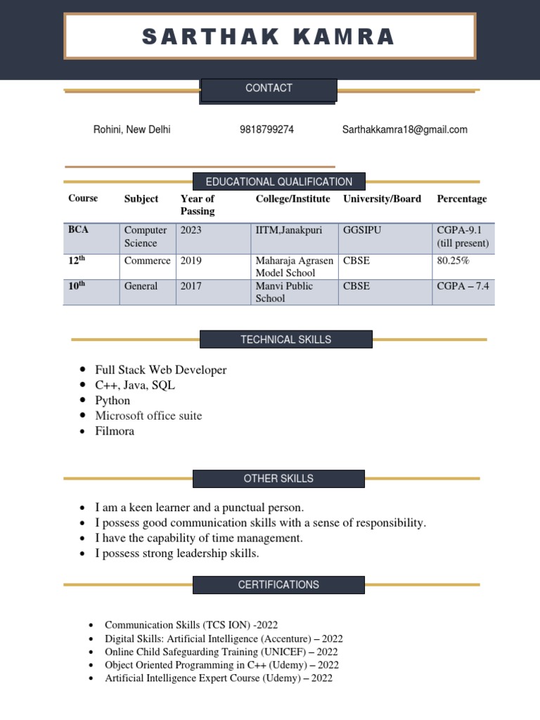 Sarthak Kamra Resume (Tech) | PDF | World Wide Web | Internet & Web Sarthak Kamra Resume (Tech) | PDF | World Wide Web | Internet & Web