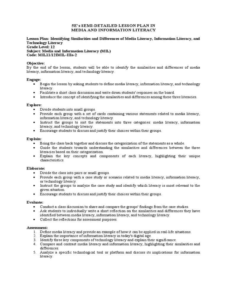 Media Literacy Lesson Plan for Grade 12 | PDF