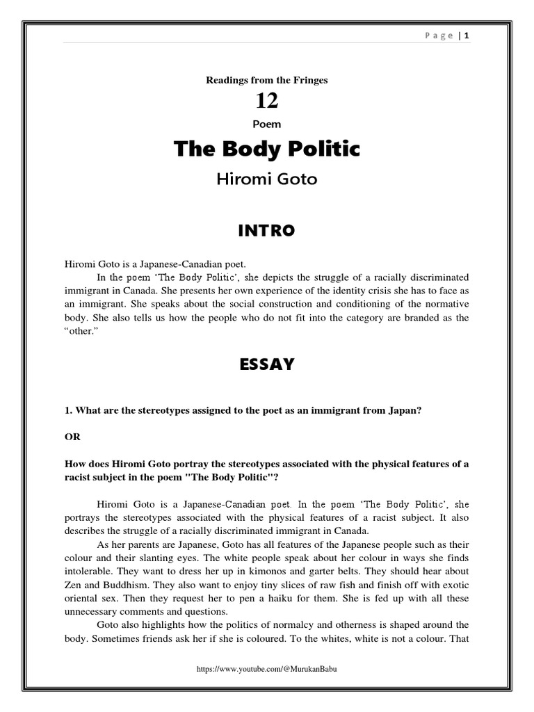 The Body Politic COMPLETE NOTES | PDF