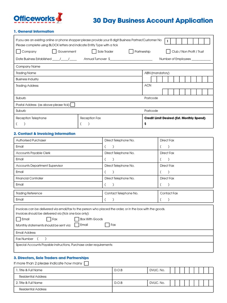 30-Day Business Account Application | PDF