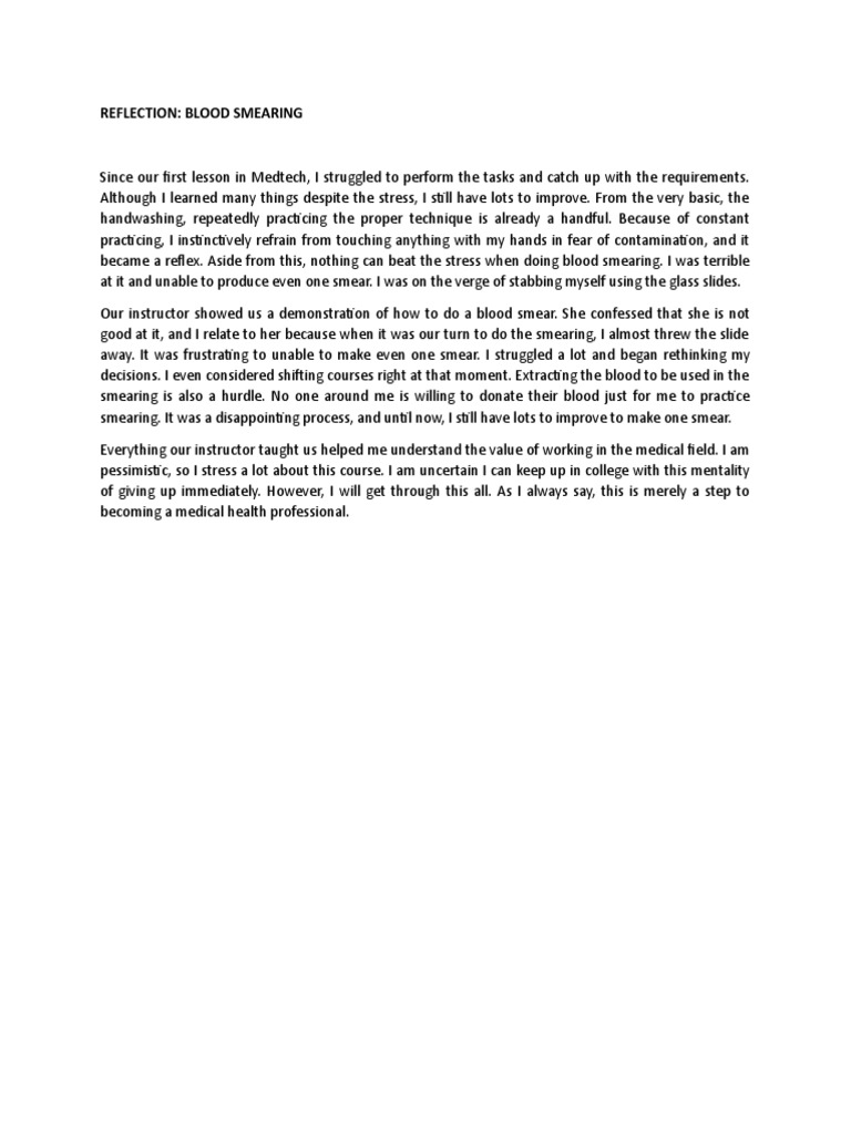 Reflection Paper Blood Smearing | PDF