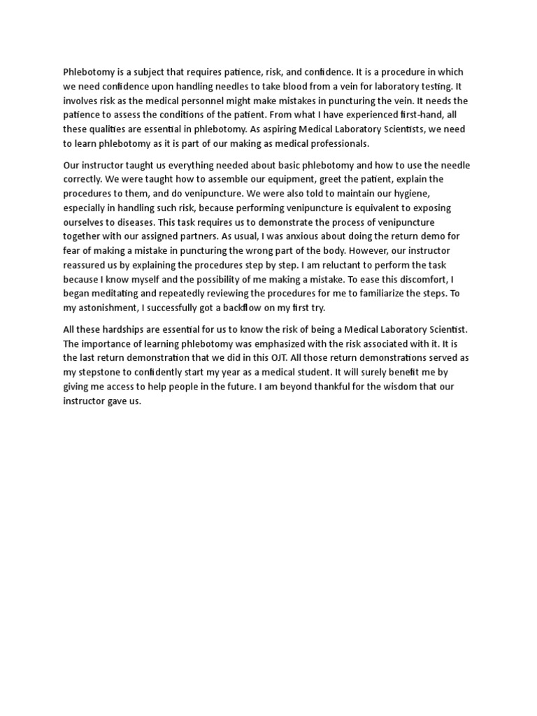 Reflection Paper Phlebotomy | PDF | Self-Improvement