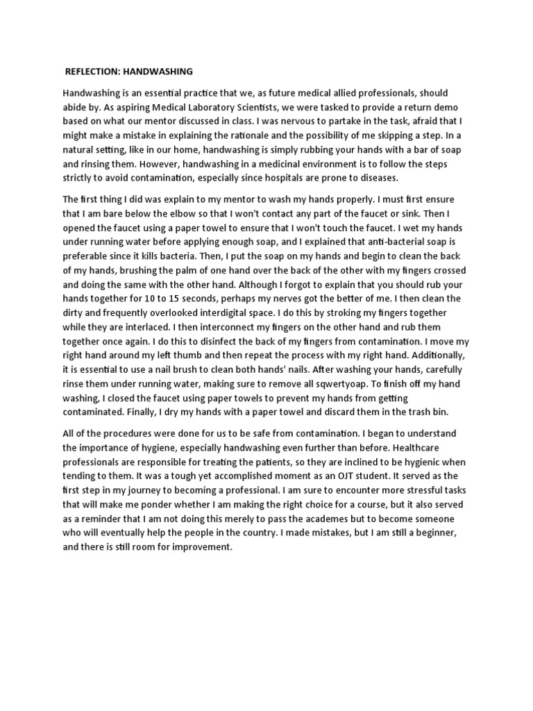 Reflection Paper Handwashing | PDF | Hand Washing | Public Health