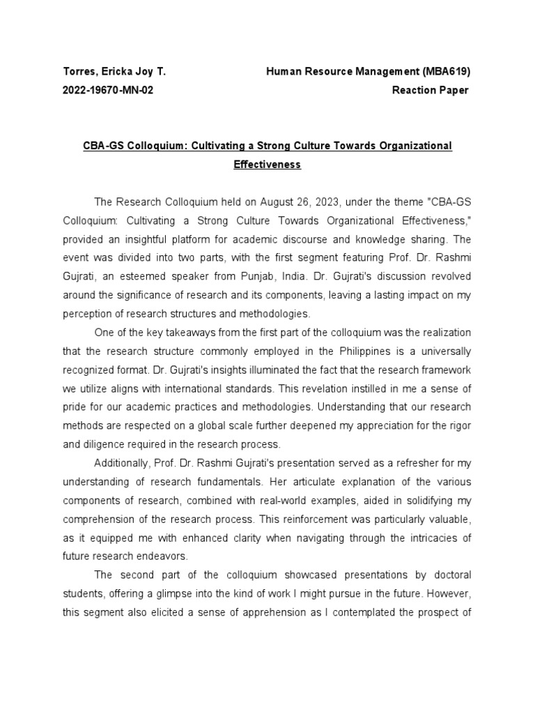 Reaction Paper - Research Colloquium | PDF