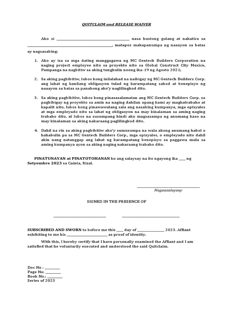 Quitclaim (Tagalog) | PDF