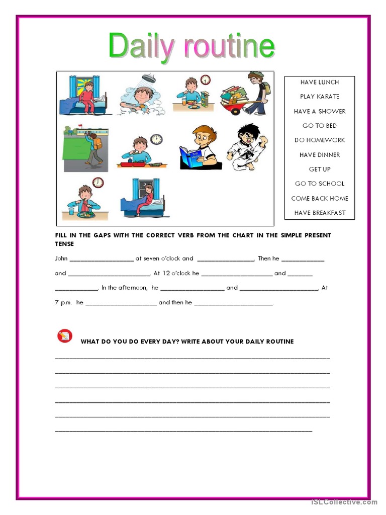 Daily Routine Simple Present Worksheet | PDF