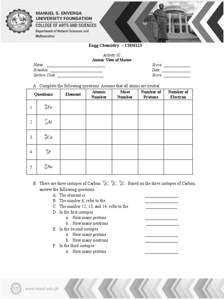 WEEK 2 Activity 2 ATOMIC VIEW OF MATTER | PDF | Isotope | Proton