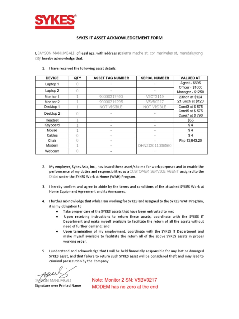 IT Asset Acknowledgement | PDF