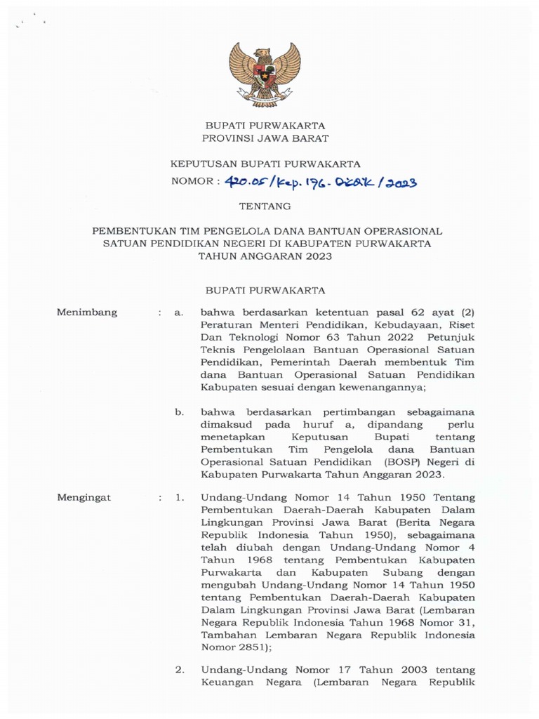 SK. BUPATI Tim Pengelola BOSP Tahun 2023 | PDF