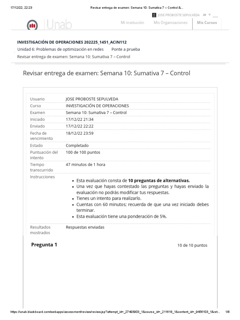 Revisar Entrega de Examen - Semana 10 - Sumativa 7 - Control &.. | Descargar gratis PDF ...