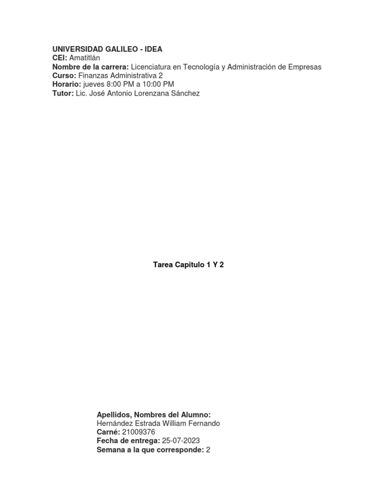 Tarea Capitulo 1 y 2 | PDF | Activo fijo | normas internacionales de INFORMACION FINANCIERA