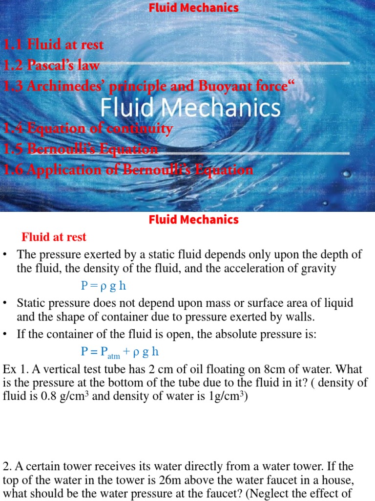 Fluid Mechanics | PDF | Buoyancy | Pressure