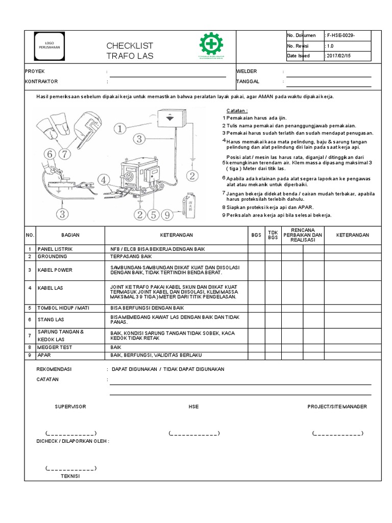 Form Chcklist Inspeksi Trafo Las | PDF
