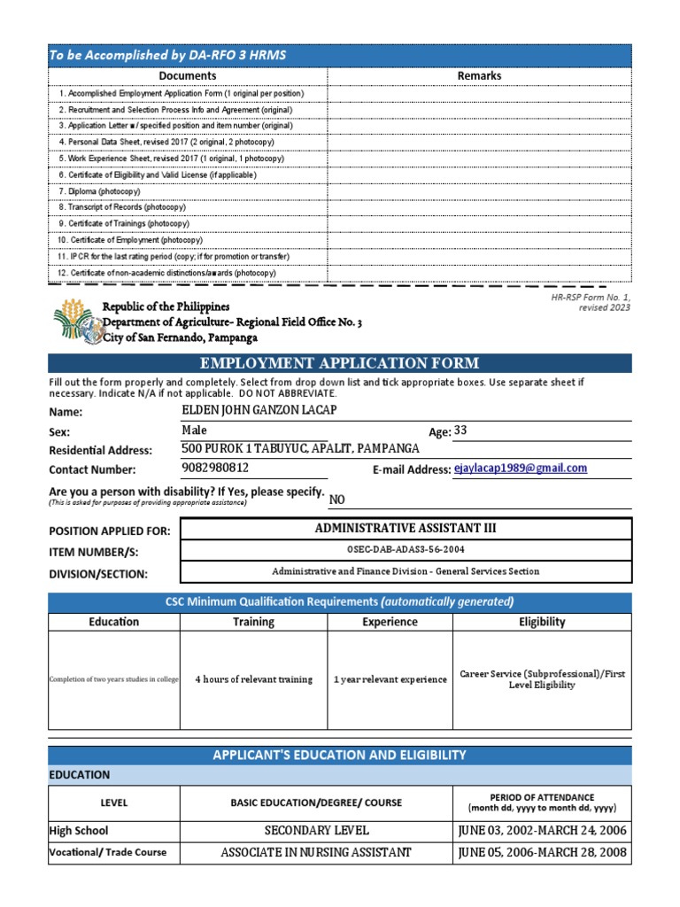 2. Employment Application Form- 20 (1 original for every position ...