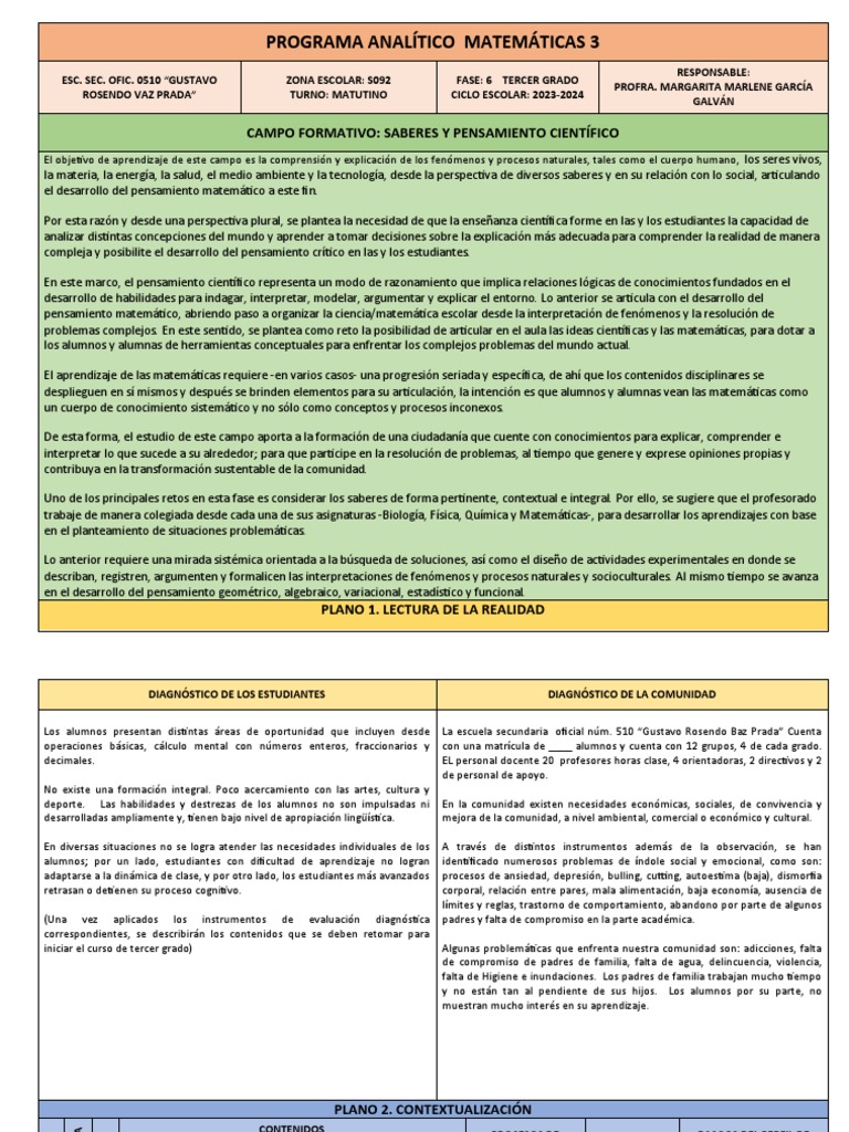 Programa Analítico Matemáticas 3 | PDF | Ecuaciones | Pensamiento