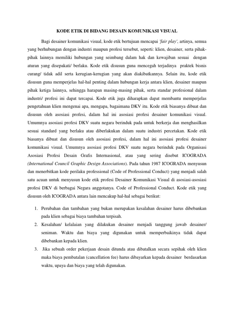 Kode Etik Di Bidang Desain Komunikasi Visual | PDF