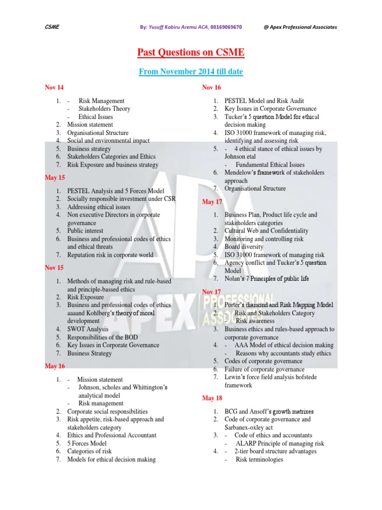 Past Questions On CSME | PDF