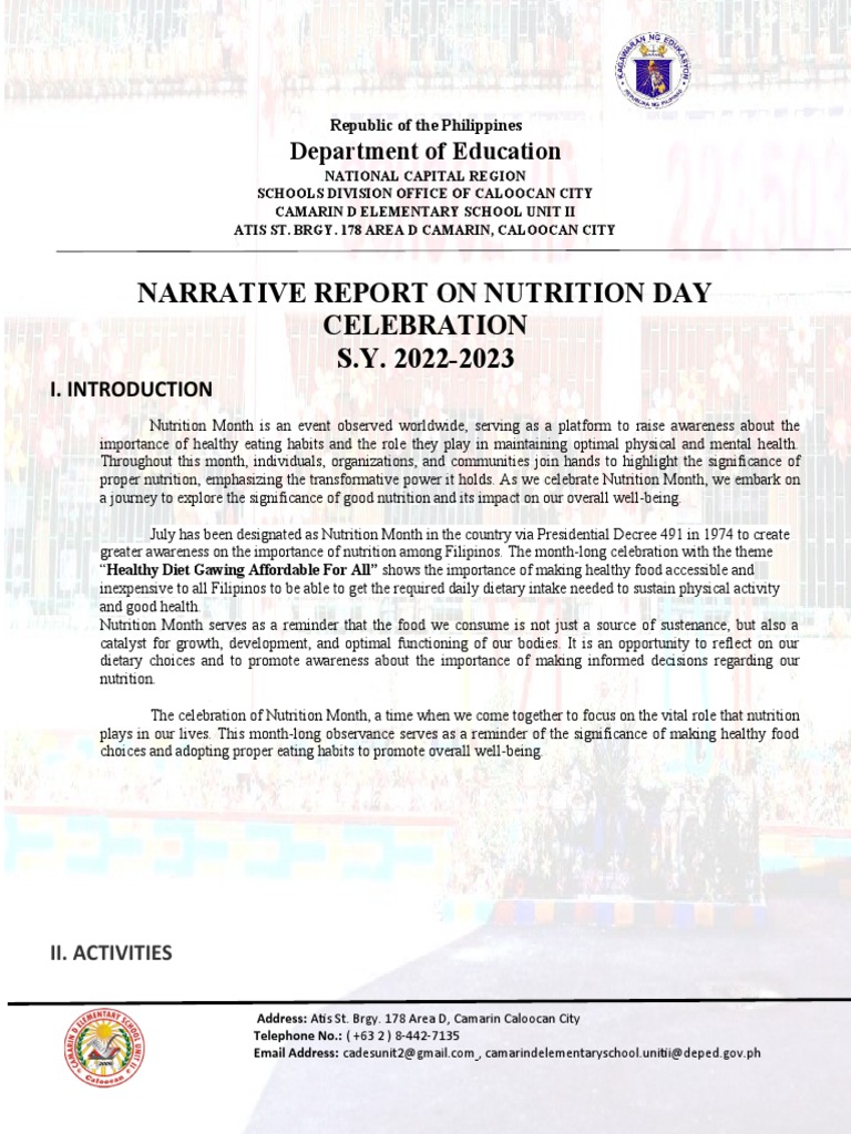 2023 Nutrion Month Narrative Report | PDF | Healthy Diet | Diet (Nutrition)