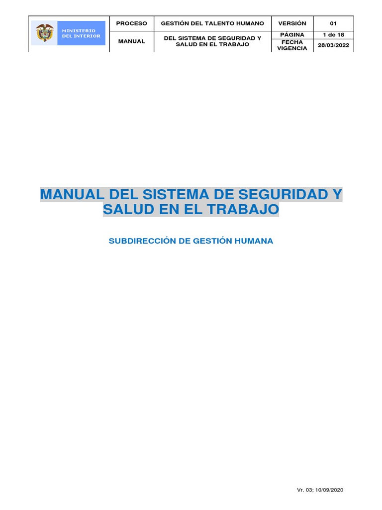 Manual Del Sistema de Seguridad y Salud en El Trabajo. VR 01-28-03 2022 ...