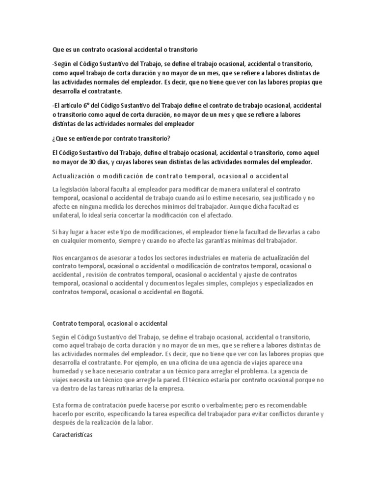 Contrato Ocasional Accidental Transitorio | PDF | Derecho laboral
