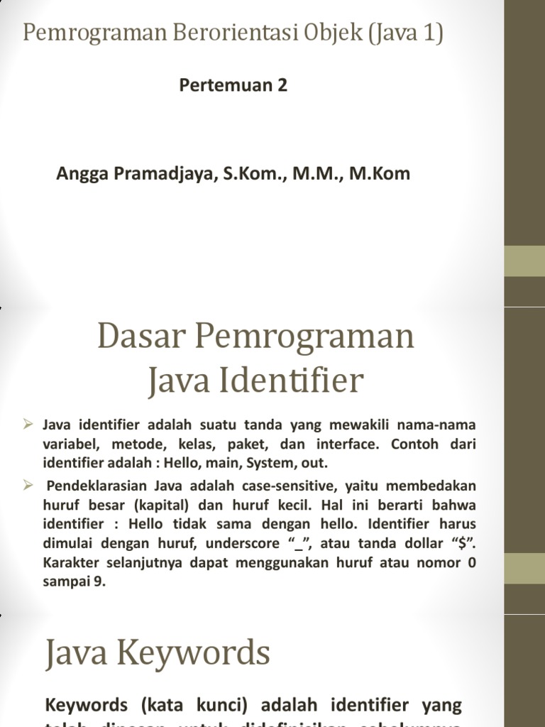 Pertemuan 2 Pemrograman Berorientasi Objek (Java1) | PDF