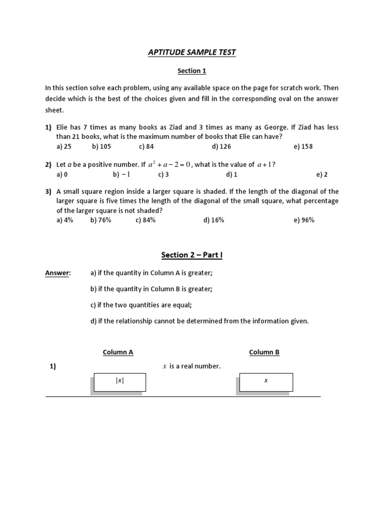 Aptitude Sample Test | PDF | Equations | Mathematical Concepts