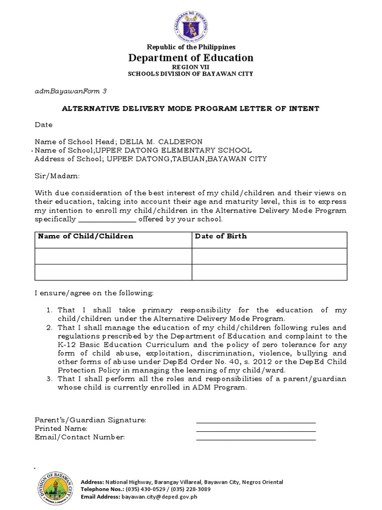 ADM FORM 3 Letter of Intent | PDF