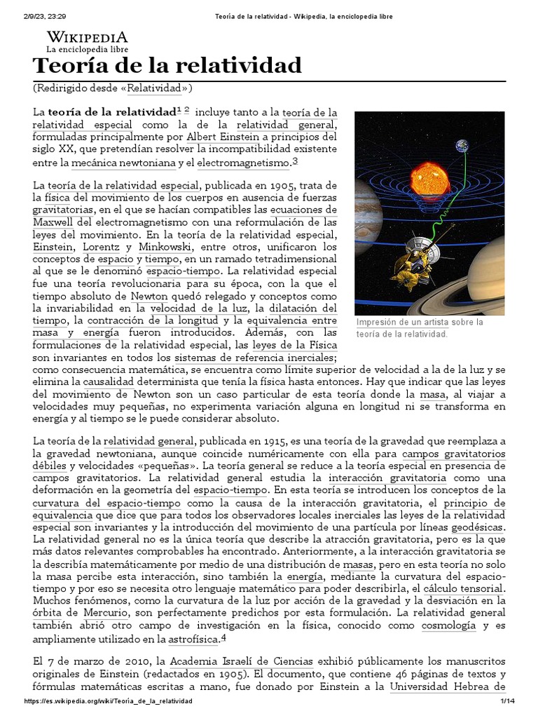 Teoría de La Relatividad - Wikipedia, La Enciclopedia Libre | PDF ...