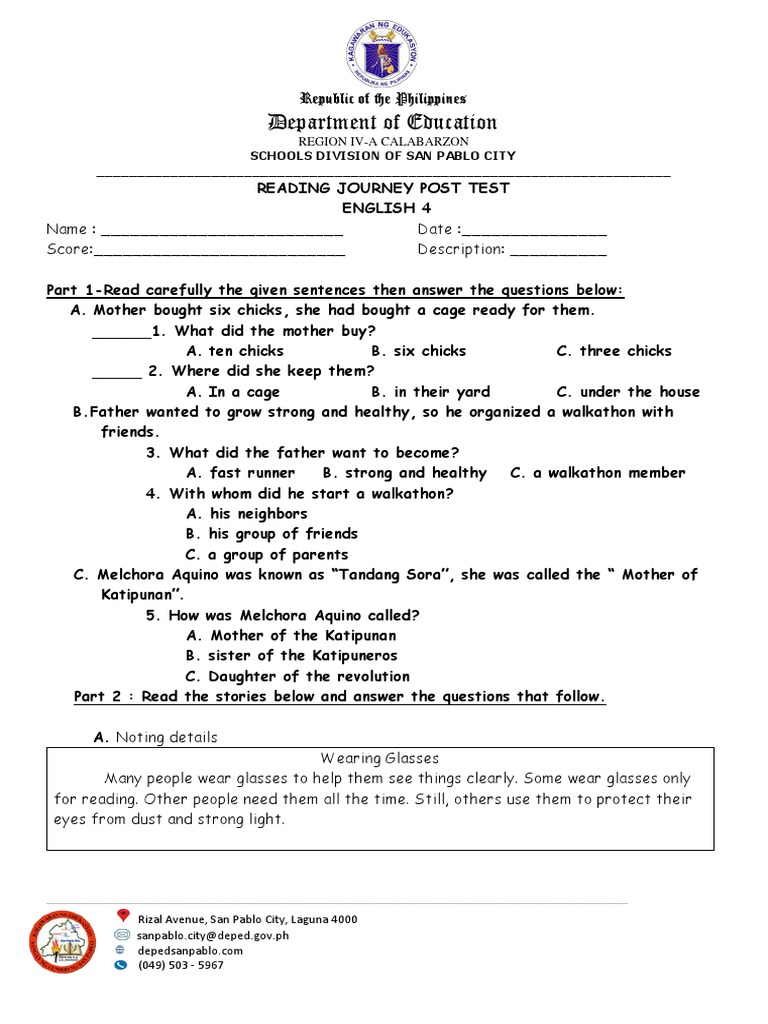 English 4-Post Test - RJ v.1 | PDF