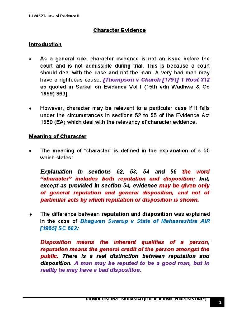 Character Evidence | PDF
