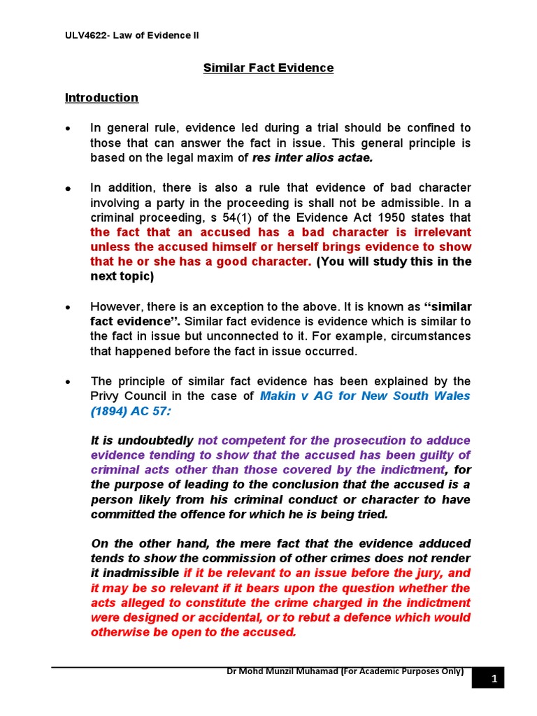 Similar Fact Evidence | PDF | Relevance (Law) | Evidence (Law)
