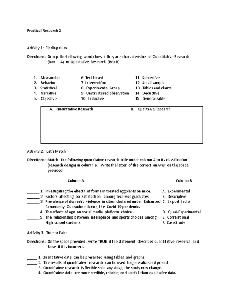 Practical Research 2-Questionnaire-Module 1 | PDF