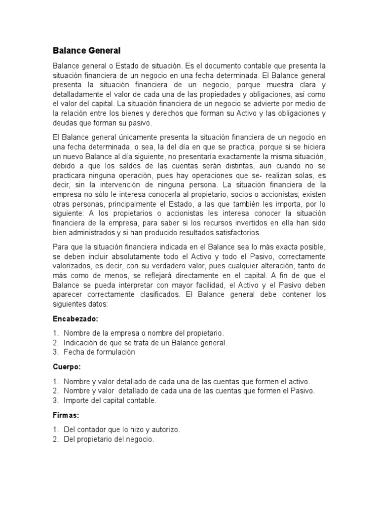 Balance General: Formas de Presentación | PDF | Finanzas y dinero