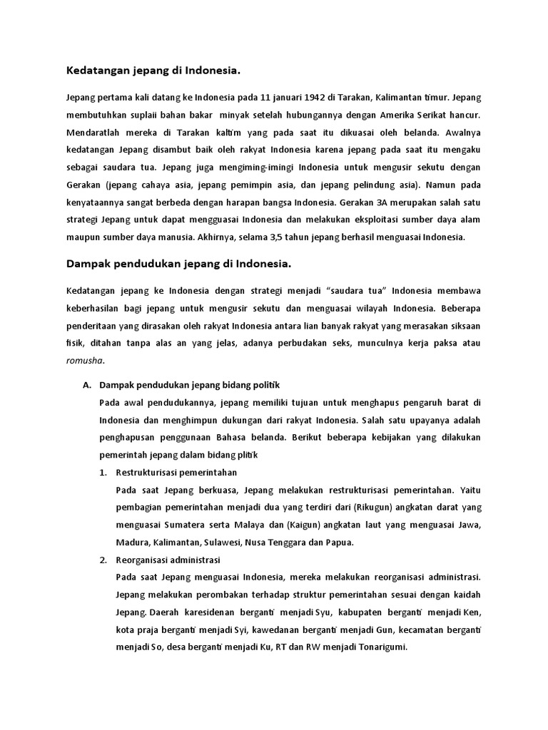 Dampak Pendudukan Jepang di Indonesia | PDF | Politik