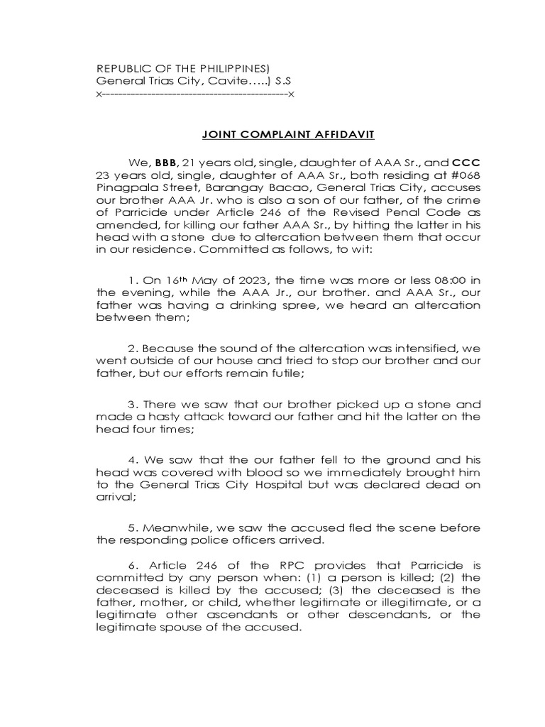 Sample Complaint-Affidavit | PDF | Government | Crime & Violence Sample Complaint-Affidavit | PDF | Government | Crime & Violence