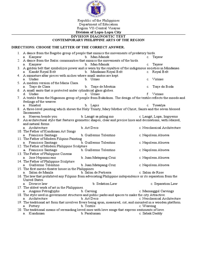 Contemporary Philippine Arts of The Region Summative Test | PDF ...
