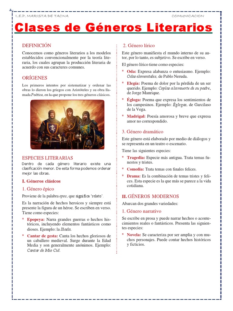 Clases de Generos Litererios | Descargar gratis PDF | Poesía | Poesía épica