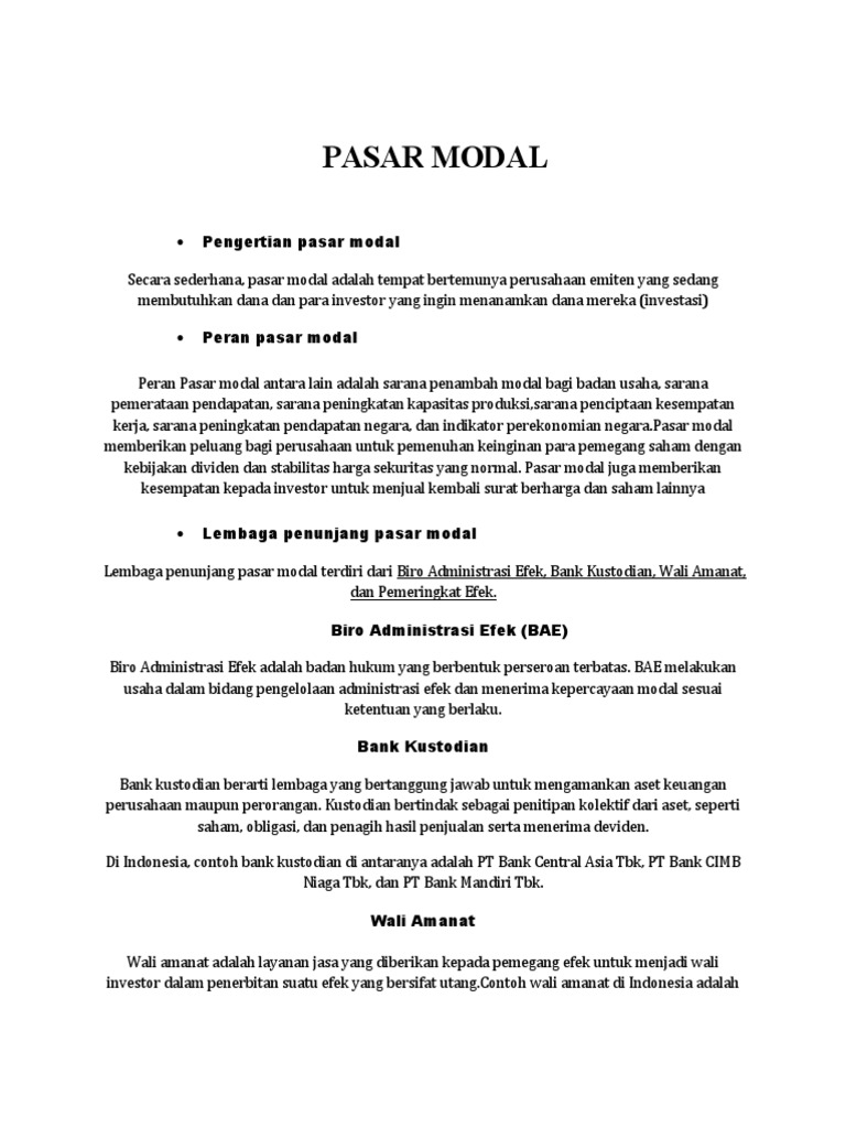 Pasar Modal | PDF | Bisnis | Pengelolaan Keuangan & Uang