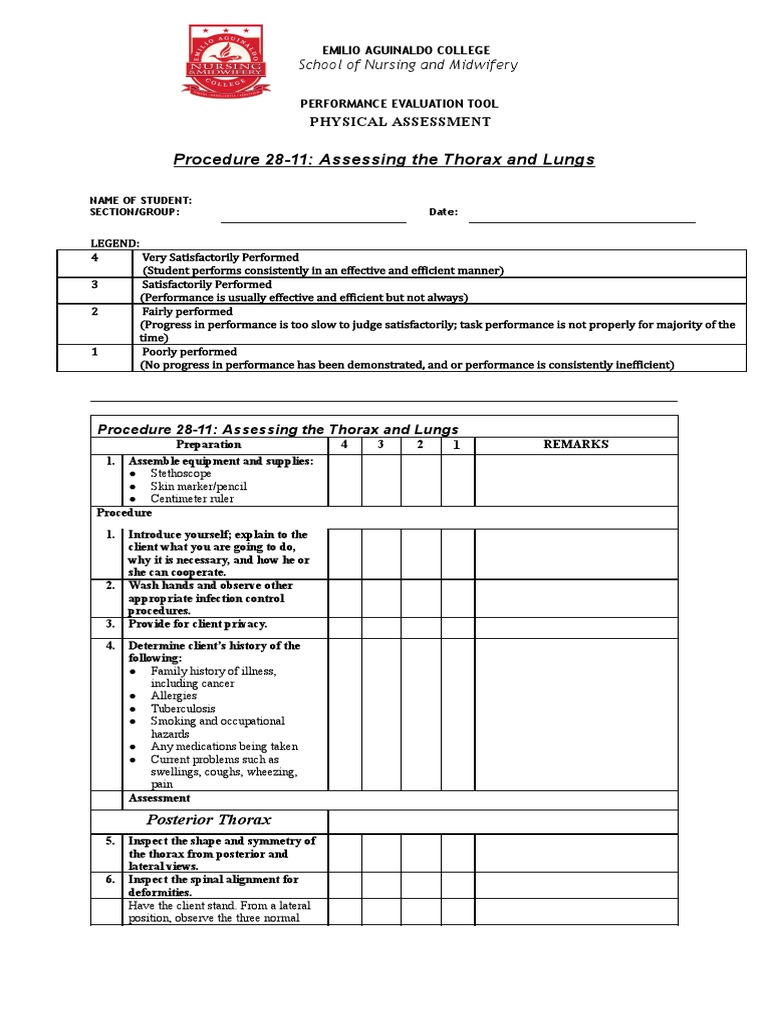 Procedure 28-11 Assessing The Thorax and Lungs | PDF