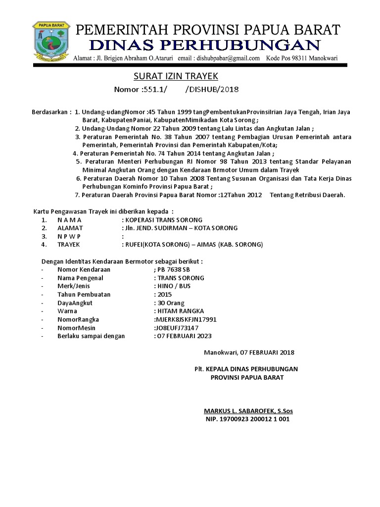 Izin Trayek BRT-11 | PDF