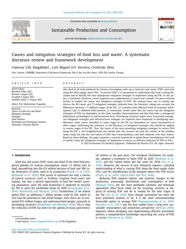 Causes and Mitigation Strategies of Food Loss and Waste - A Systematic ...
