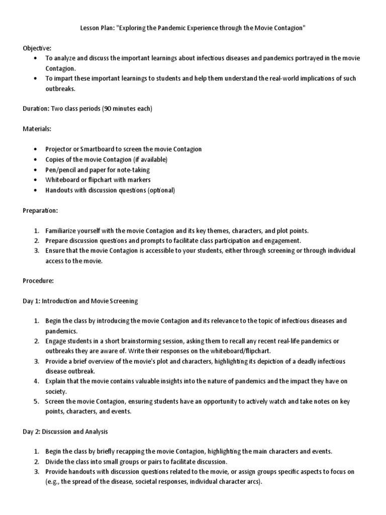 Lesson Plan (Contagion) Vers. 2 | PDF | Thought | Behavior Modification