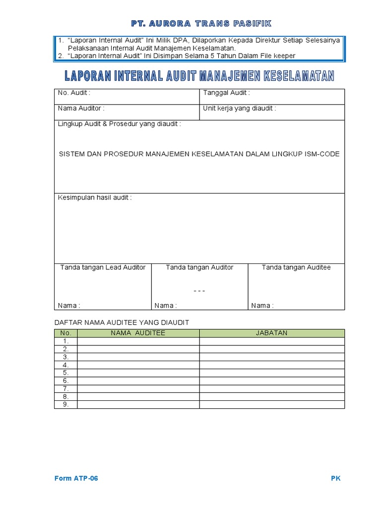 Form Atp-06-Laporan Internal Audit | PDF