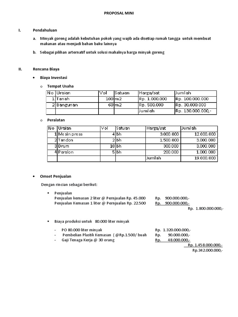 Proposal Mini Bisnis Minyak Goreng | PDF