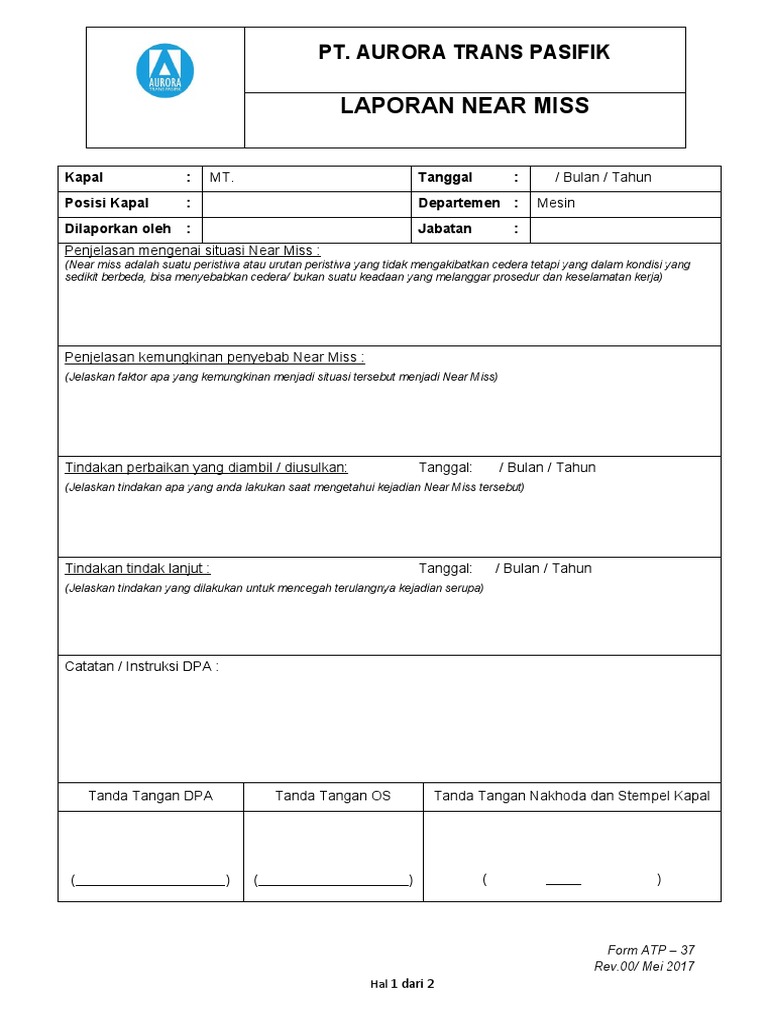 37 Laporan Near Miss | PDF