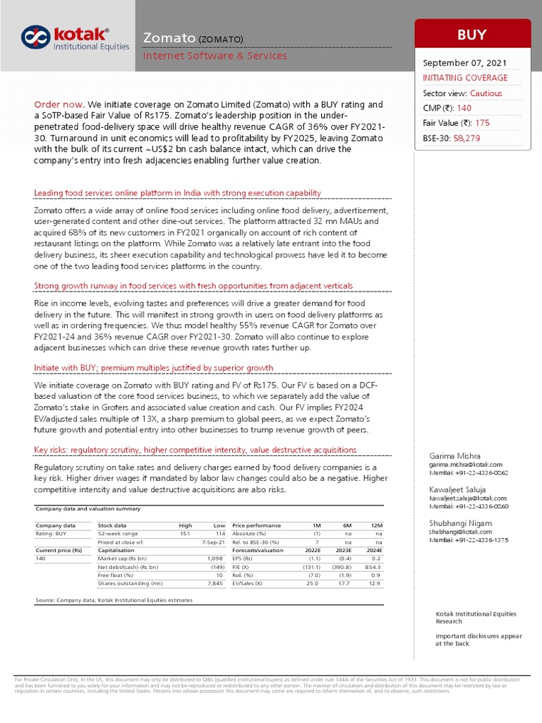 Zomato Statements | PDF