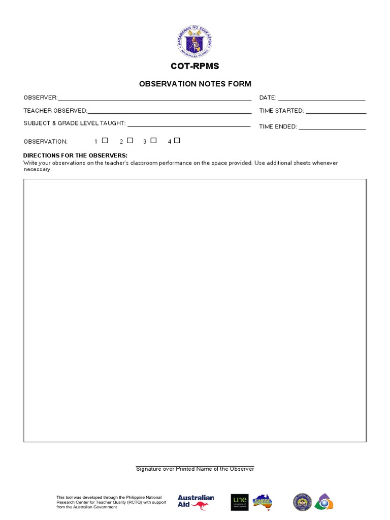 Teacher Observation Notes Template | PDF