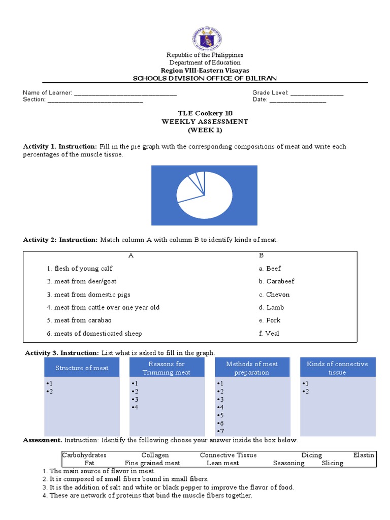 Cookery Week 1-2 Assessment | PDF