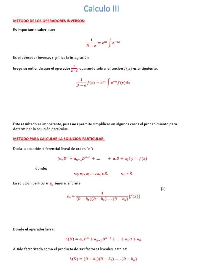 Método de Operadores Inversos y Abreviados | PDF | Linealidad | Ecuaciones